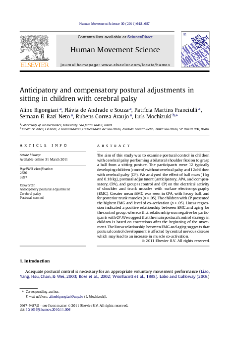 (PDF) Anticipatory and compensatory postural adjustments in sitting in ...
