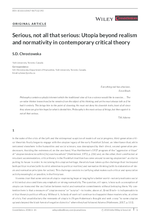 (PDF) Serious, Not All That serious: Utopia Beyond Realism and ...