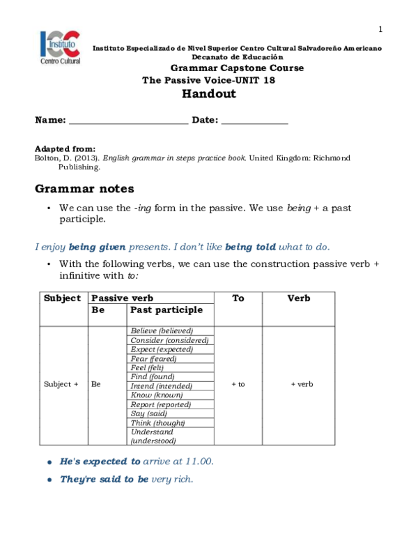 (PDF) Handout Grammar notes