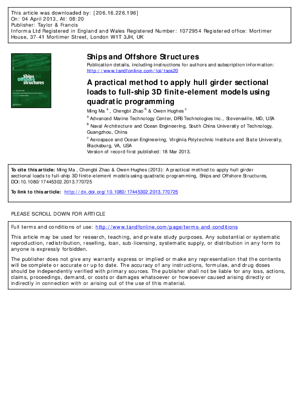 (PDF) Ships and Offshore Structures A practical method to apply hull ...
