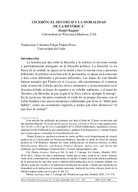(PDF) CICERÓN: EL DECORUM Y LA MORALIDAD DE LA RETÓRICA