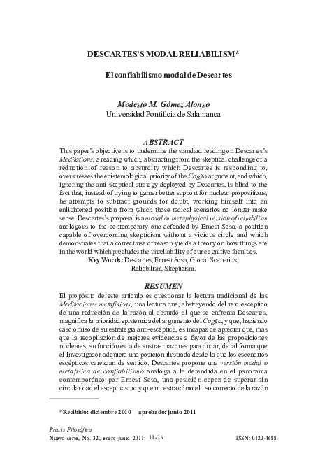 (PDF) DESCARTES’S MODAL RELIABILISM