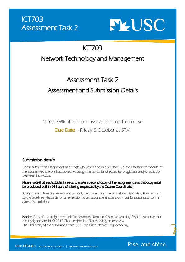 (PDF) ICT703 Assessment Task 2 Page1 ICT703 Network Technology and ...