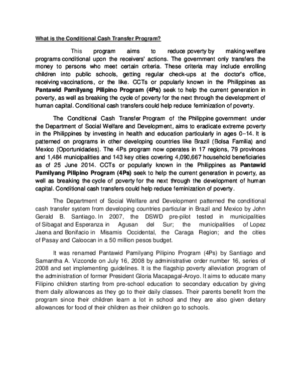 (DOC) What is the Conditional Cash Transfer Program