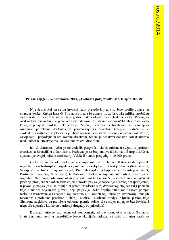 (PDF) Prikaz knjige I G Simmonsa 2010 Globalna povijest okolisa Disput 306 str