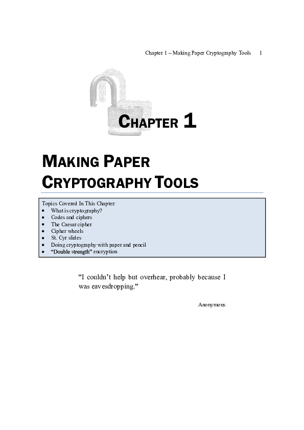 (PDF) Chapter 1 Making Paper Cryptography Tools