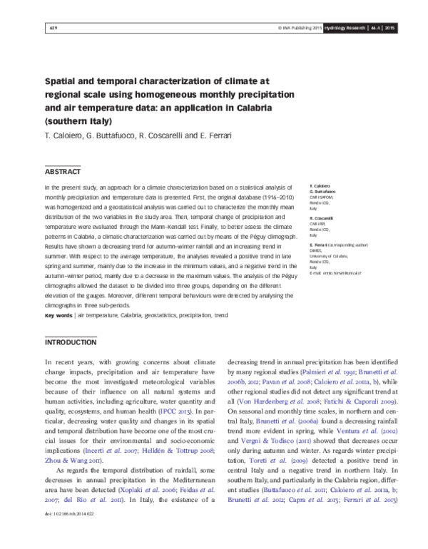 Pdf Spatial And Temporal Characterization Of Climate At Regional