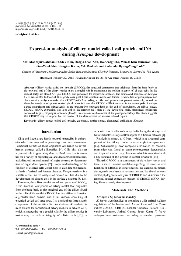 (PDF) Expression analysis of ciliary rootlet coiled coil protein mRNA ...