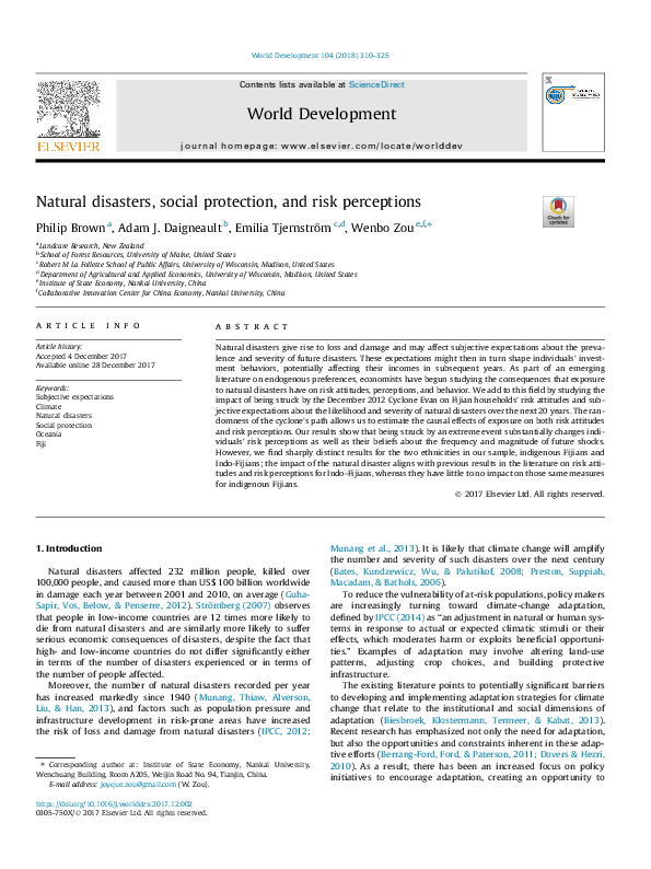 (PDF) Natural disasters, social protection, and risk perceptions