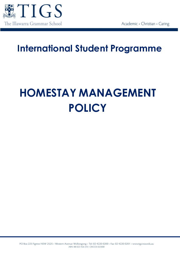 (PDF) International Student Programme HOMESTAY MANAGEMENT POLICY