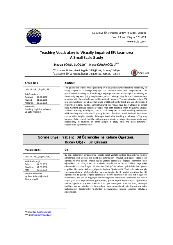 (PDF) Teaching Vocabulary to Visually Impaired EFL Learners: A Small ...