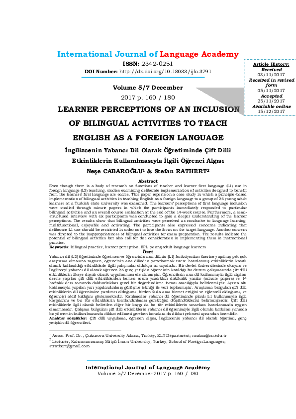 (PDF) International Journal of Language Academy LEARNER PERCEPTIONS OF ...