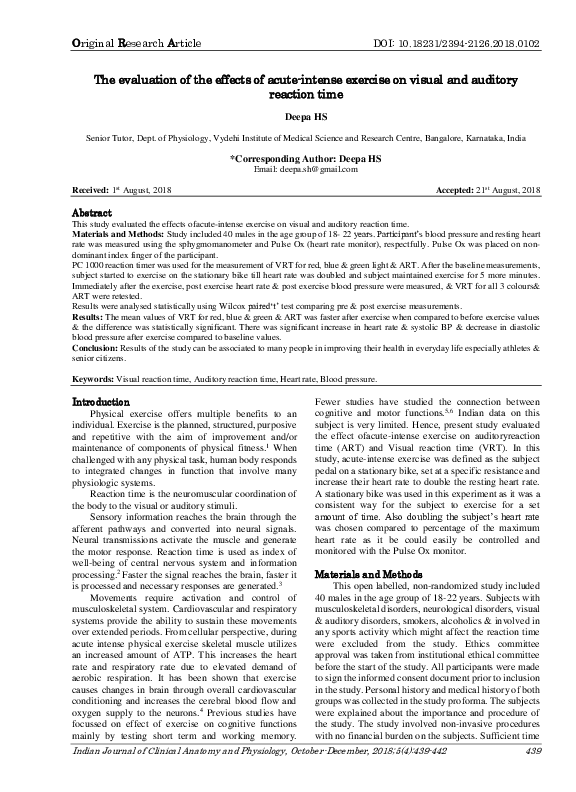 (PDF) The evaluation of the effects of acute-intense exercise on visual and auditory reaction time