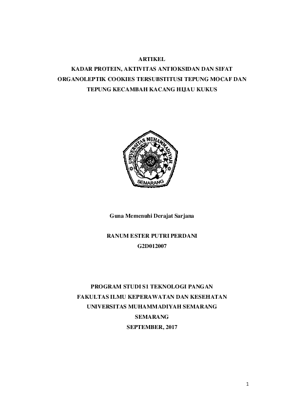 (PDF) ARTIKEL KADAR PROTEIN, AKTIVITAS ANTIOKSIDAN DAN SIFAT ORGANOLEPTIK COOKIES TERSUBSTITUSI ...