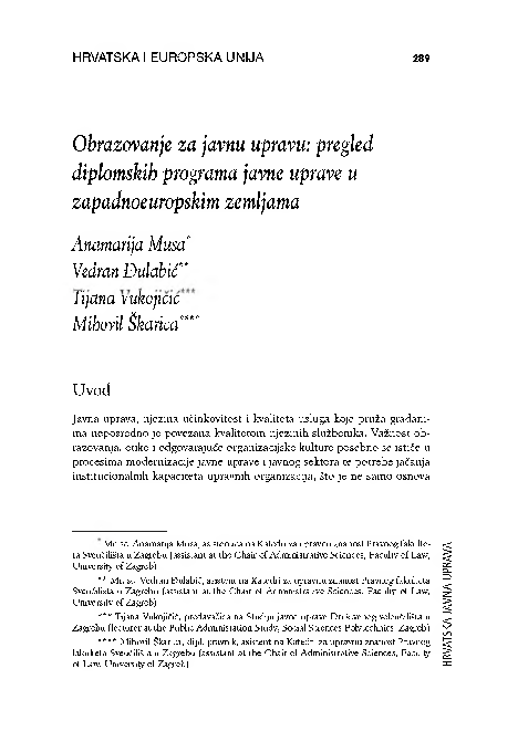 (PDF) Obrazovanje za javnu upravu: pregled diplomskih programa javne ...