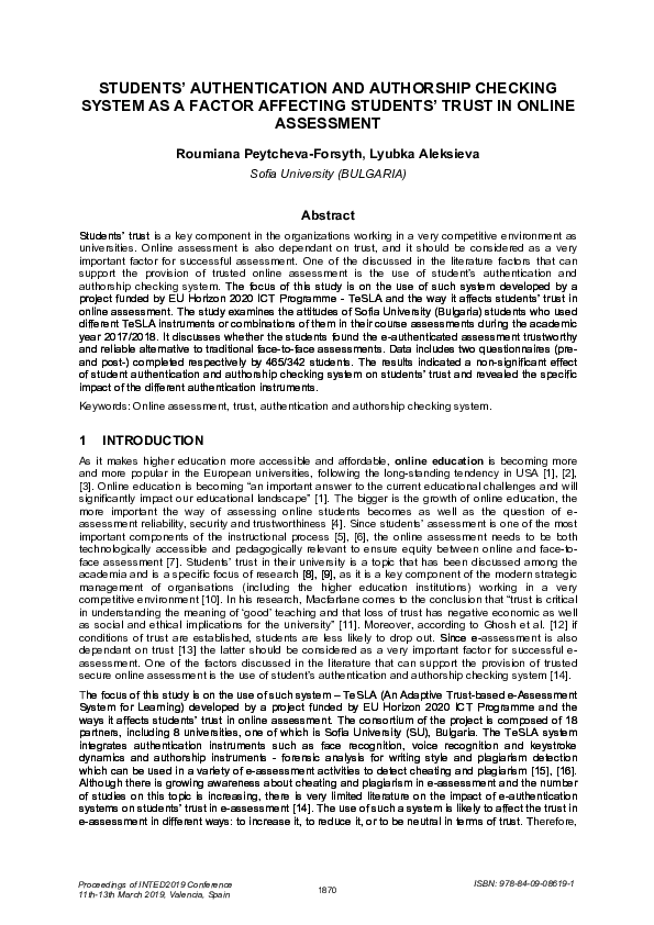 (PDF) STUDENTS' AUTHENTICATION AND AUTHORSHIP CHECKING SYSTEM AS A FACTOR AFFECTING STUDENTS ...