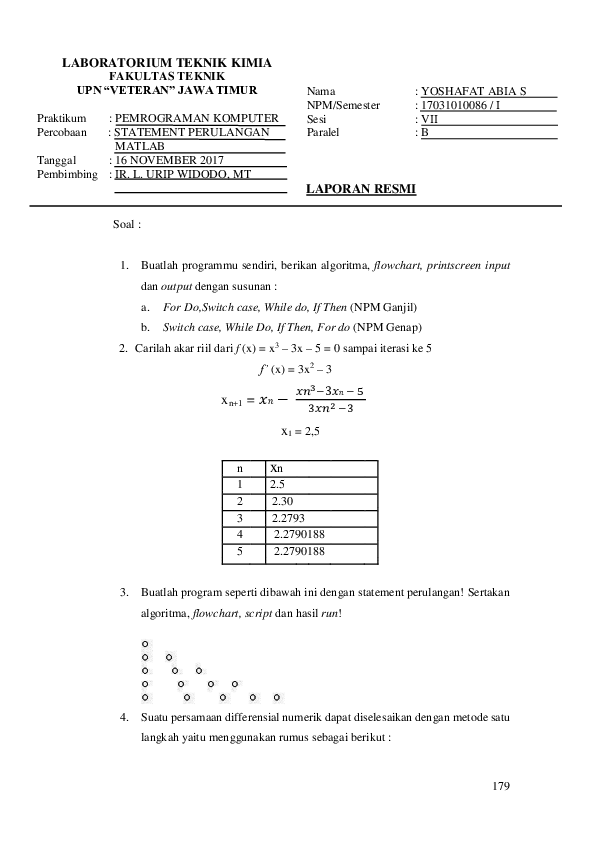 (PDF) Pemrograman Komputer Modul 6 "Statement Perulangan Matlab"