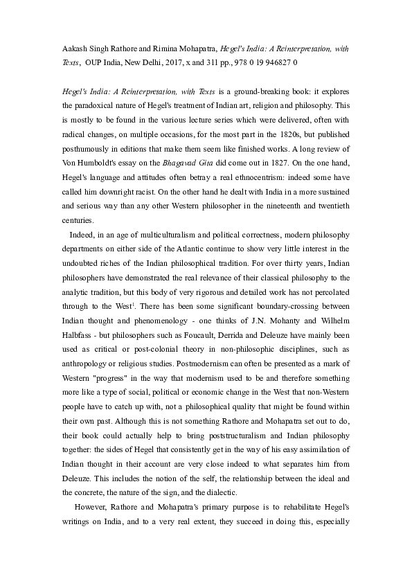 (DOC) Review of Aakash Singh Rathore and Rimina Mohapatra, "Hegel's ...