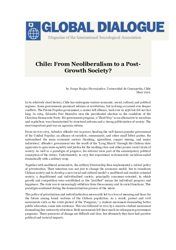 (PDF) Chile: From Neoliberalism to a Post- Growth Society