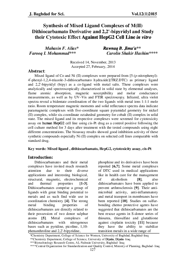 (PDF) Synthesis of Mixed Ligand Complexes of M(II)