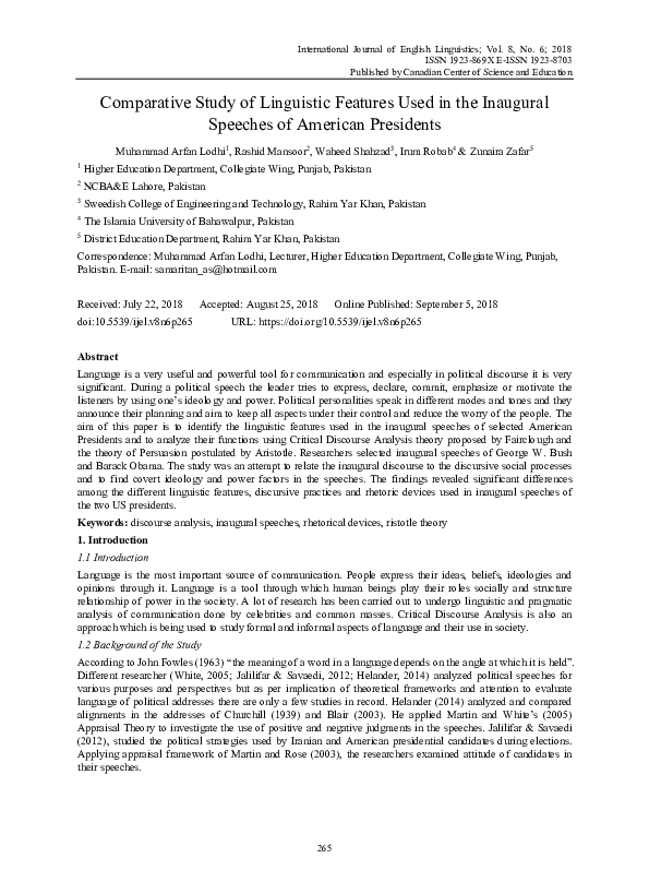 (PDF) Comparative Study of Linguistic Features Used in the Inaugural ...