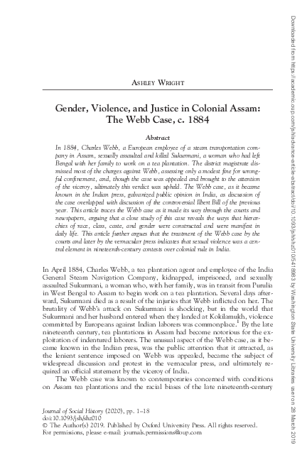 (PDF) “Gender, Violence and Justice in Colonial Assam: the Webb case, c ...