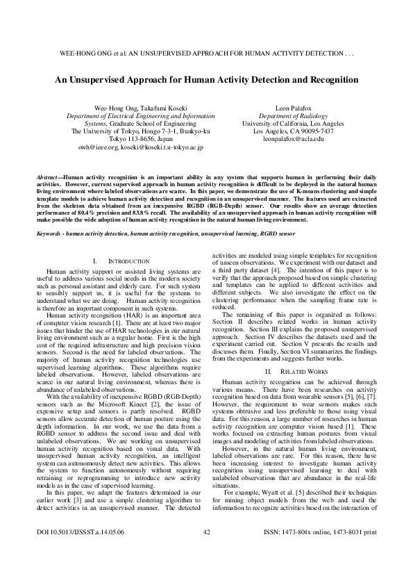 Pdf An Unsupervised Approach For Human Activity Detection And Recognition