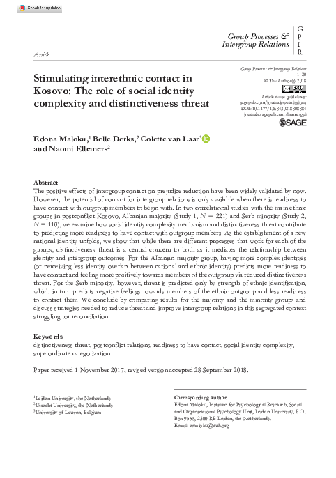 (PDF) Stimulating interethnic contact in Kosovo: The role of social ...