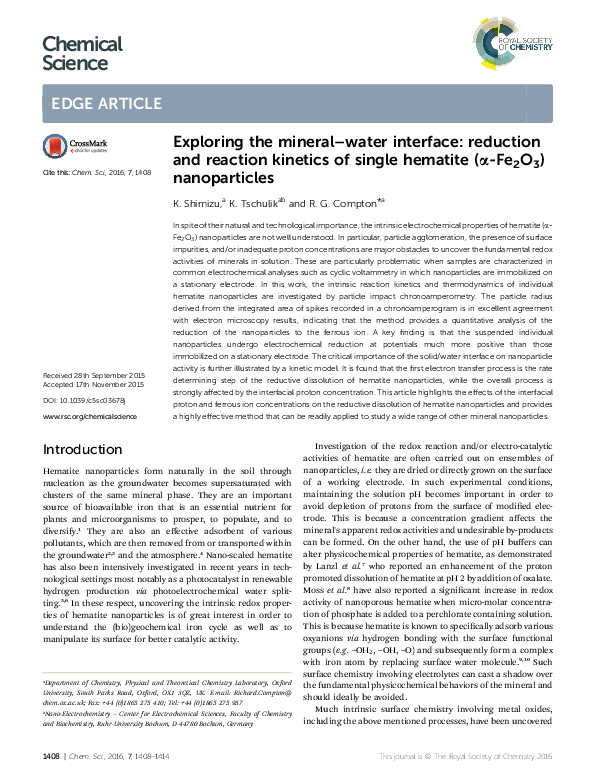 (PDF) Exploring the mineral-water interface: reduction and reaction ...
