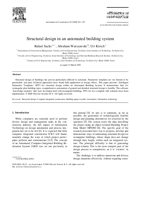 (PDF) Structural design in an automated building system