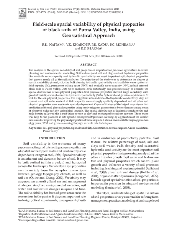 (PDF) Field-scale spatial variability of physical properties of black soils of Purna Valley ...