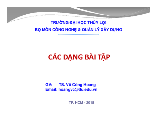 (PDF) CÁC DẠNG BÀI TẬP TRƯNG ĐI HC THY LI B MÔN CÔNG NGH & QUN LÝ XÂY DNG