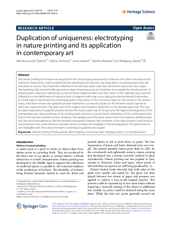 (PDF) Duplication of uniqueness: electrotyping in nature printing and ...