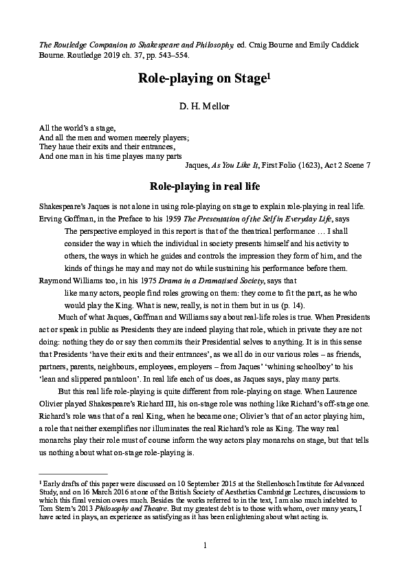 (PDF) 2019 Role-playing on Stage