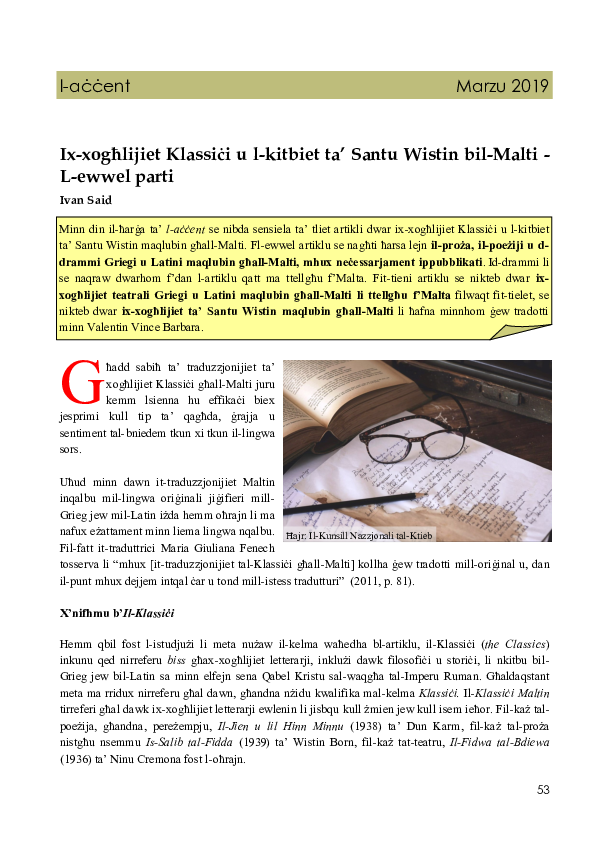 (PDF) Ix-xogħlijiet Klassiċi u l-kitbiet ta' Santu Wistin bil-Malti - L ...