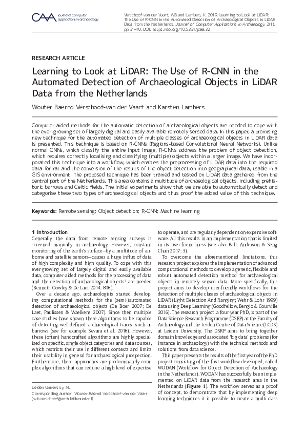 (PDF) Learning to Look at LiDAR: The Use of R-CNN in the Automated Detection of Archaeological ...