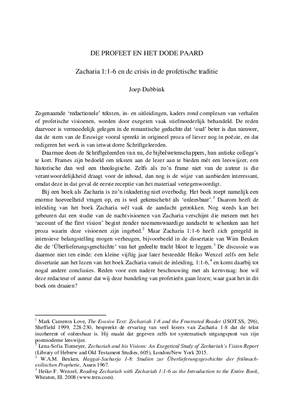 (PDF) De profeet en het dode paard. Zacharia 1:1-6 en de crisis in de ...
