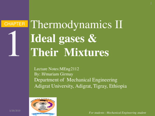 (PDF) Thermodynamics II Ideal gases & Their Mixtures Introduction: Gas Mixtures