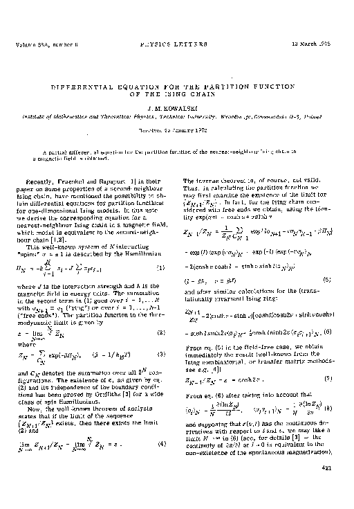 (PDF) Differential equation for the partition function of the Ising chain | Jacek M Kowalski ...