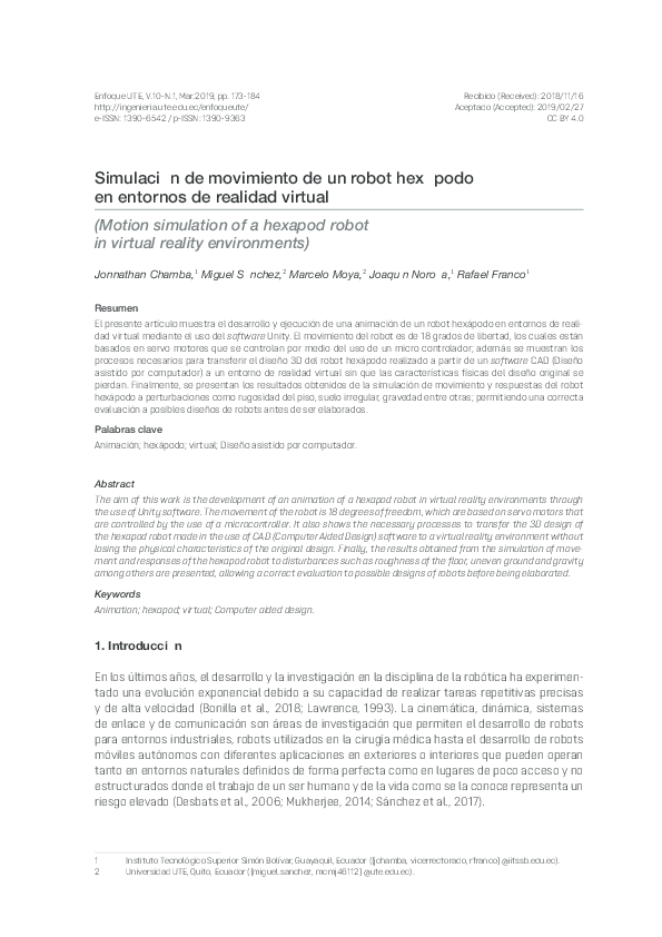 Pdf Motion Simulation Of A Hexapod Robot In Virtual Reality Environments