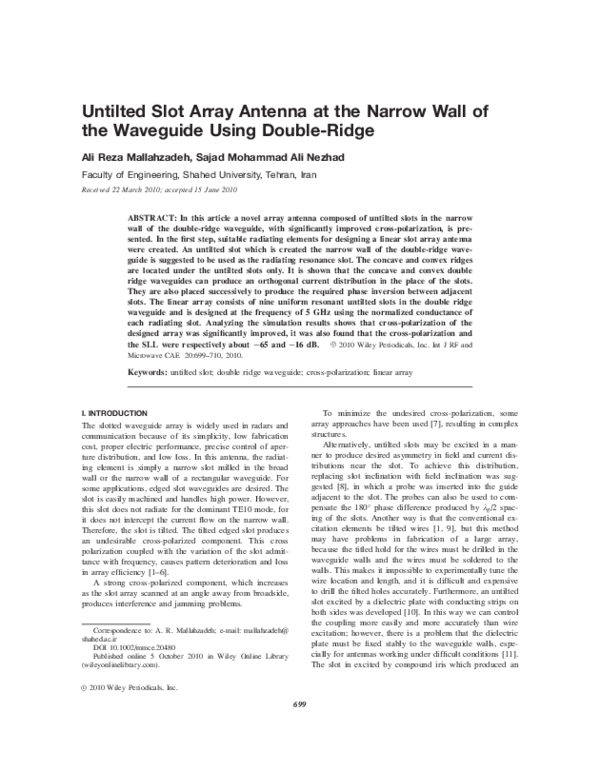 (PDF) Untilted Slot Array Antenna at the Narrow Wall of the Waveguide ...