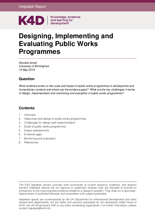 (PDF) Designing, Implementing and Evaluating Public Works Programmes
