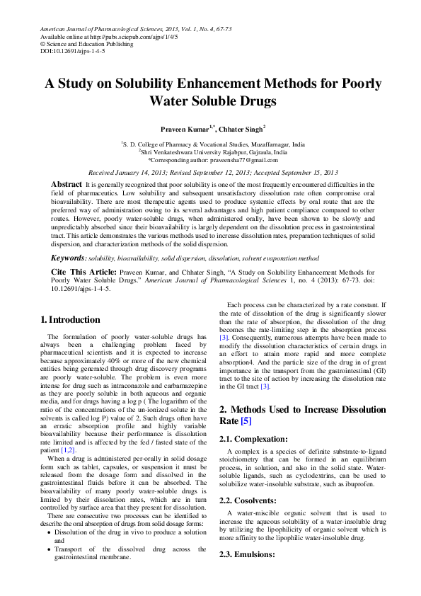 (PDF) A Study on Solubility Enhancement Methods for Poorly Water ...