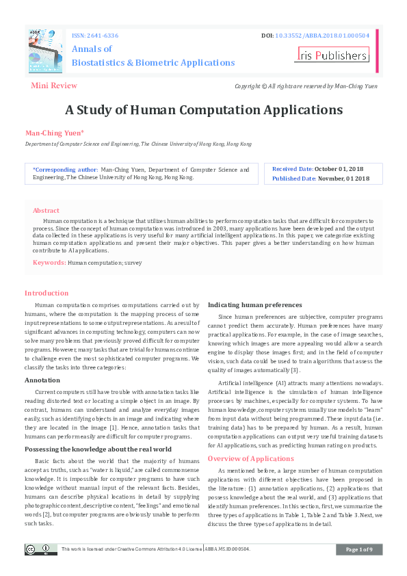 (PDF) A Study of Human Computation Applications