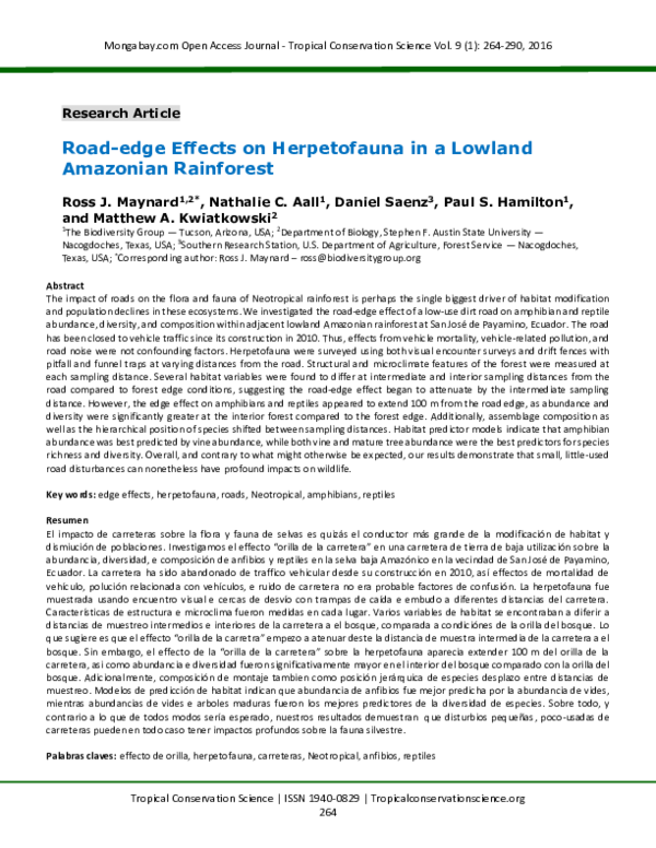 (PDF) Road-edge Effects on Herpetofauna in a Lowland Amazonian Rainforest