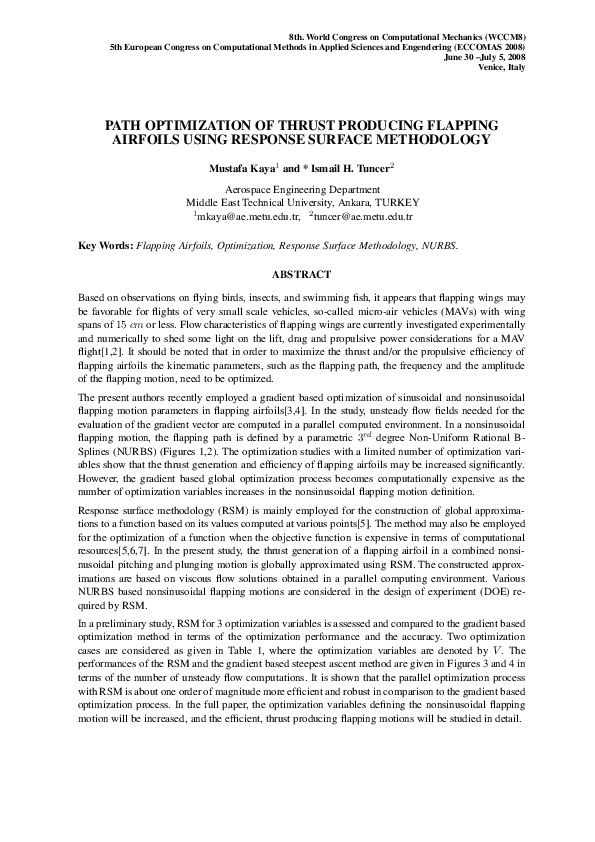 (PDF) Path Optimization of Thrust Producing Flapping Airfoils Using Response Surface Methodology