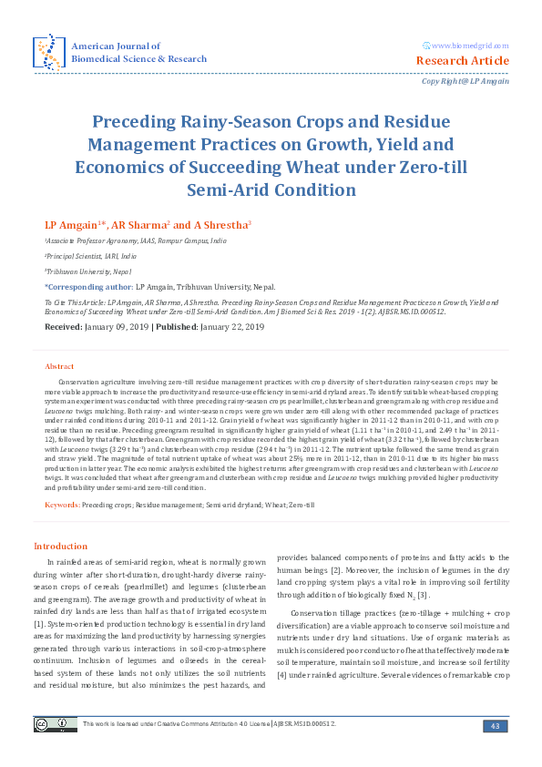(PDF) Preceding Rainy-Season Crops and Residue Management Practices on ...