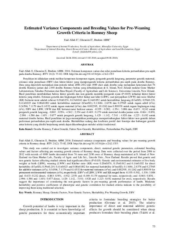 (PDF) Estimated variance components and breeding values for pre-weaning growth criteria in ...