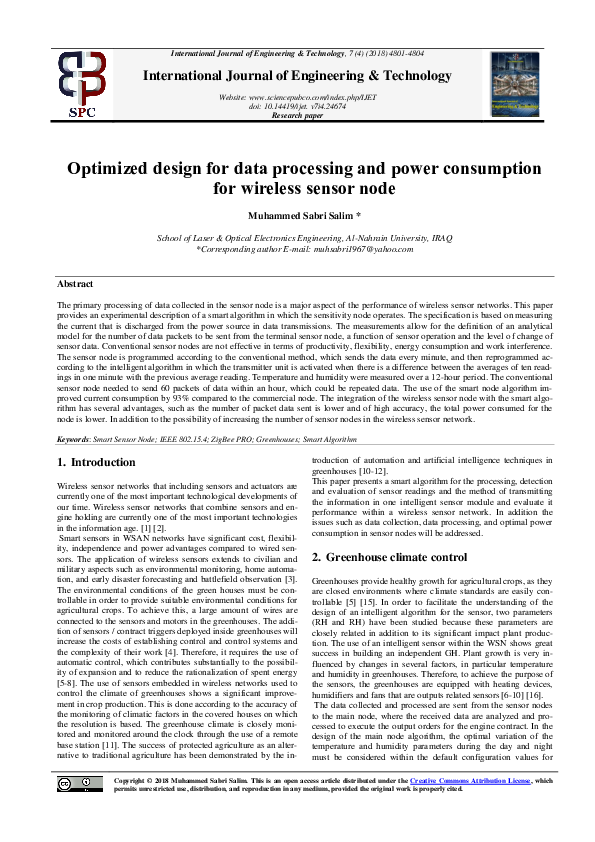 Pdf Optimized Design For Data Processing And Power Consumption For Wireless Sensor Node