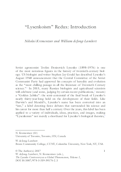 (PDF) ‘Lysenkoism’ Redux: Introduction